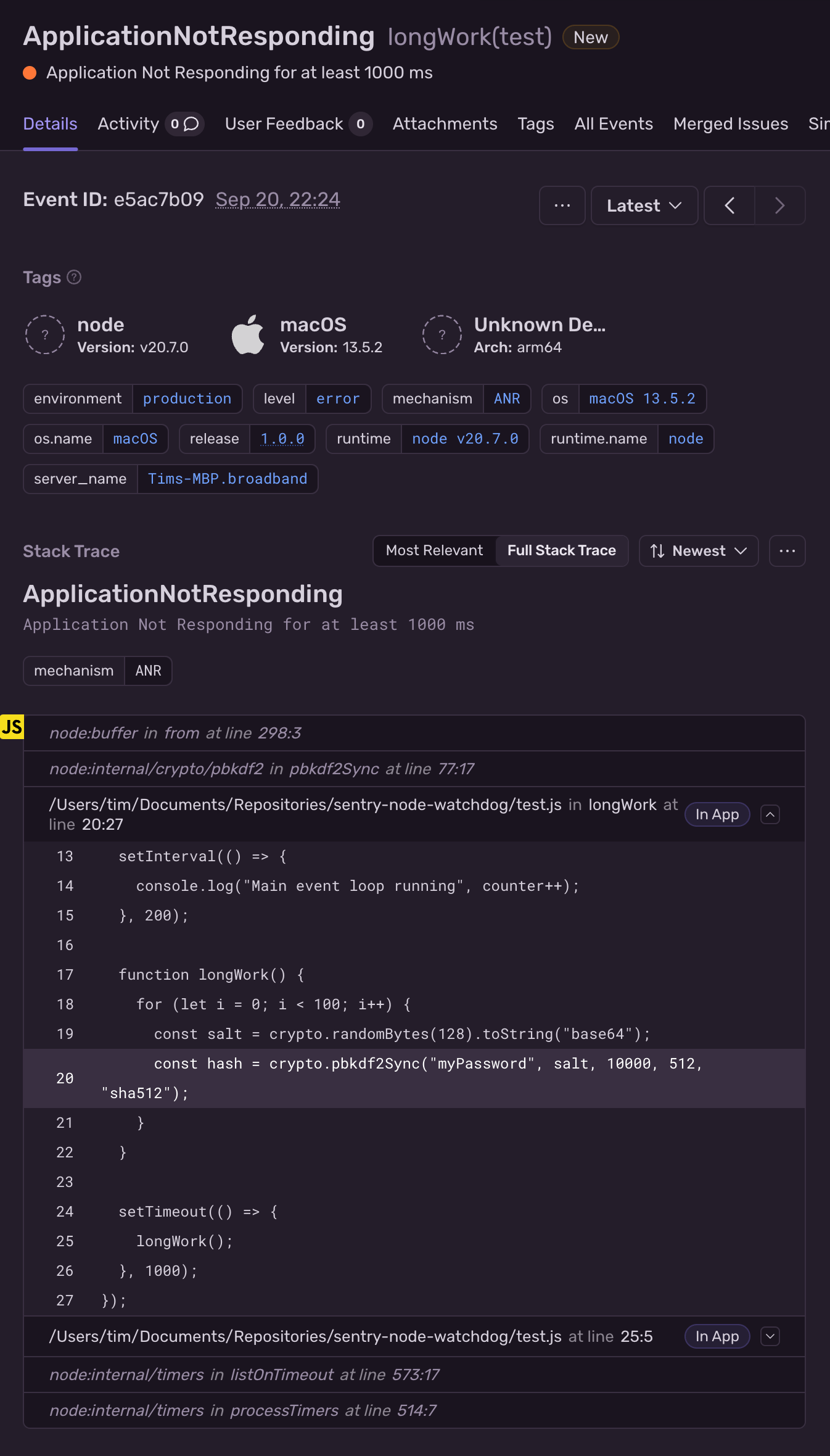 Event Loop Block Detection | Sentry for Nest.js